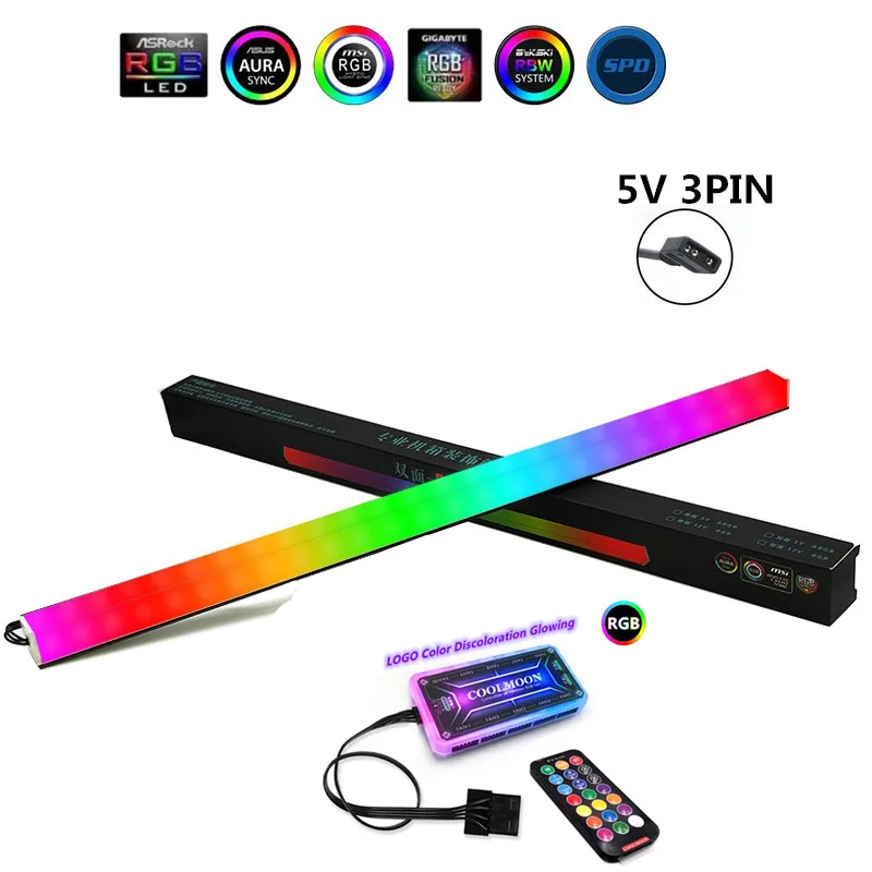 CoolMoon RGB PC Case LED Strip, Alumínio A RGB Double side Bar 30cm ...