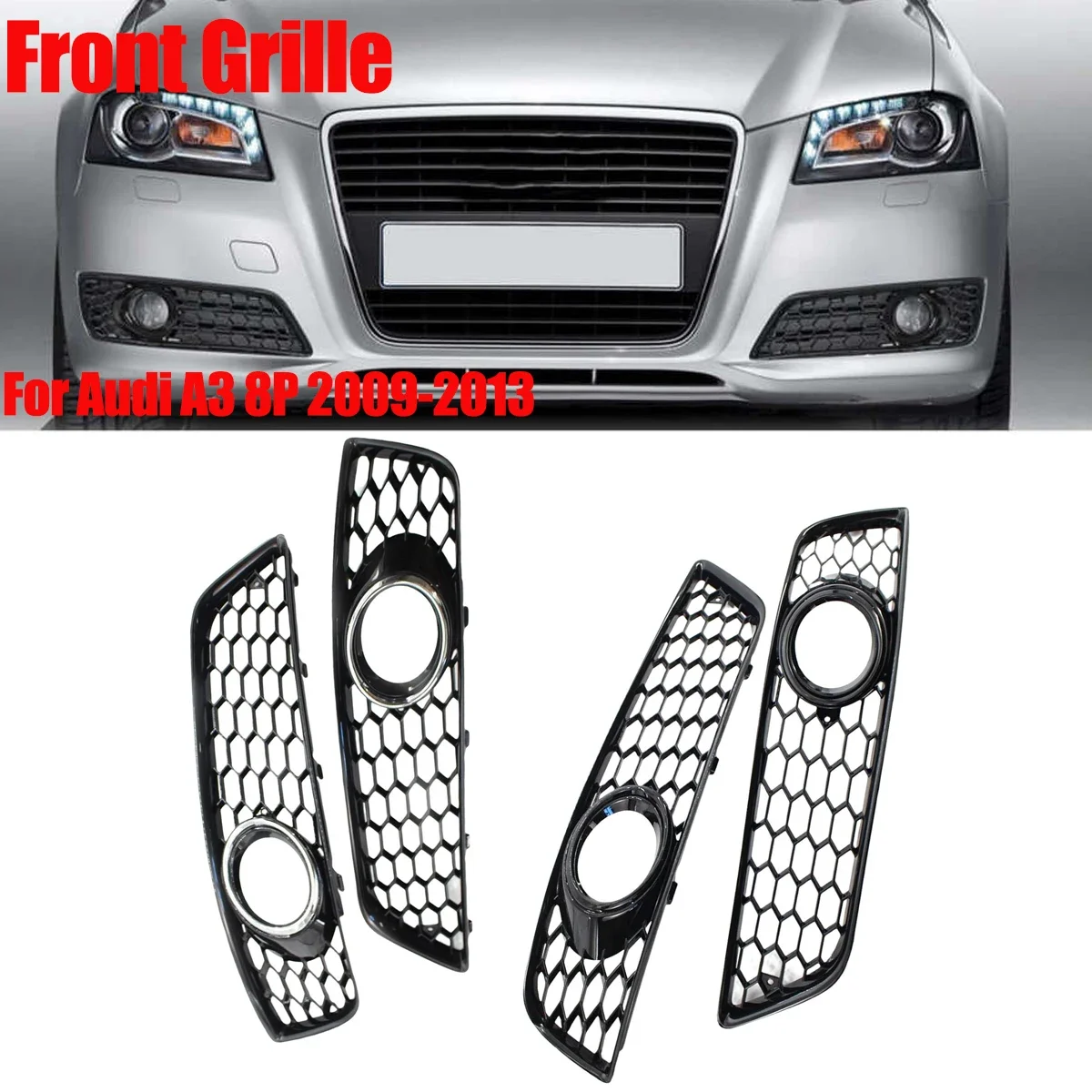 RM-CAR-Fog-Light-Grille-Cover-For-Audi-A3-8P-2009-2010-2011-2012-2013 ...