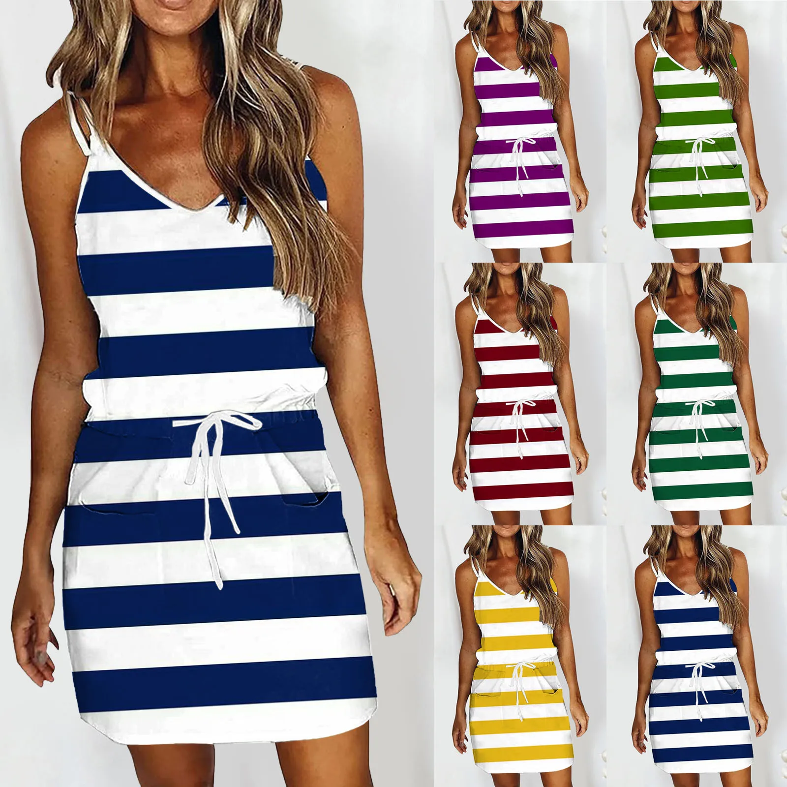 Women-Fashion-Striped-Beach-Dress-Sexy-V-Neck-Sleeveless-Backless-Dress ...