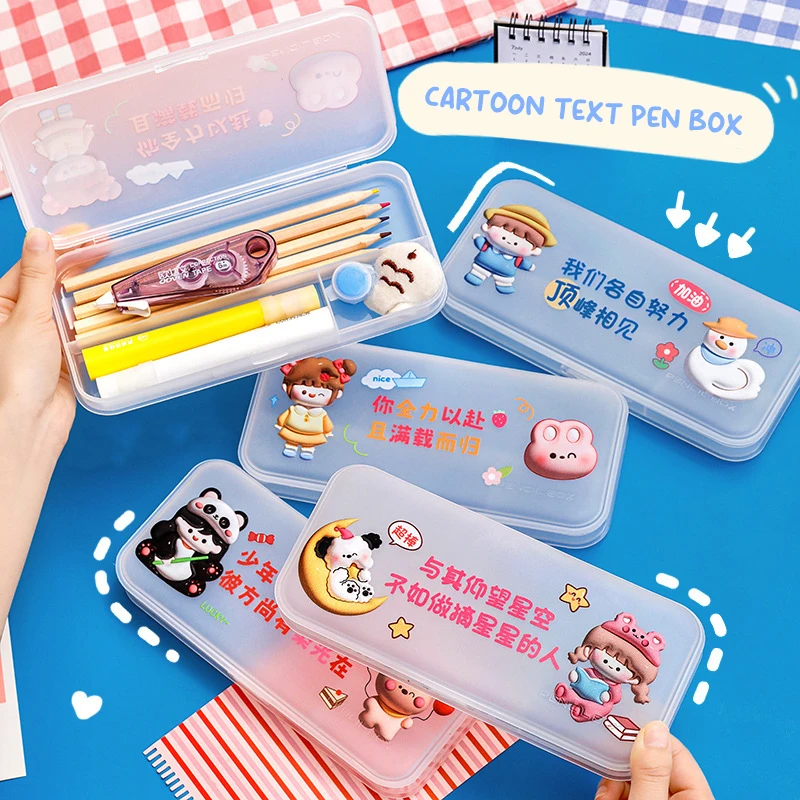 Transparent-Plastic-Pencil-Box-Cartoon-Creative-Inspirational-Text-Pen ...