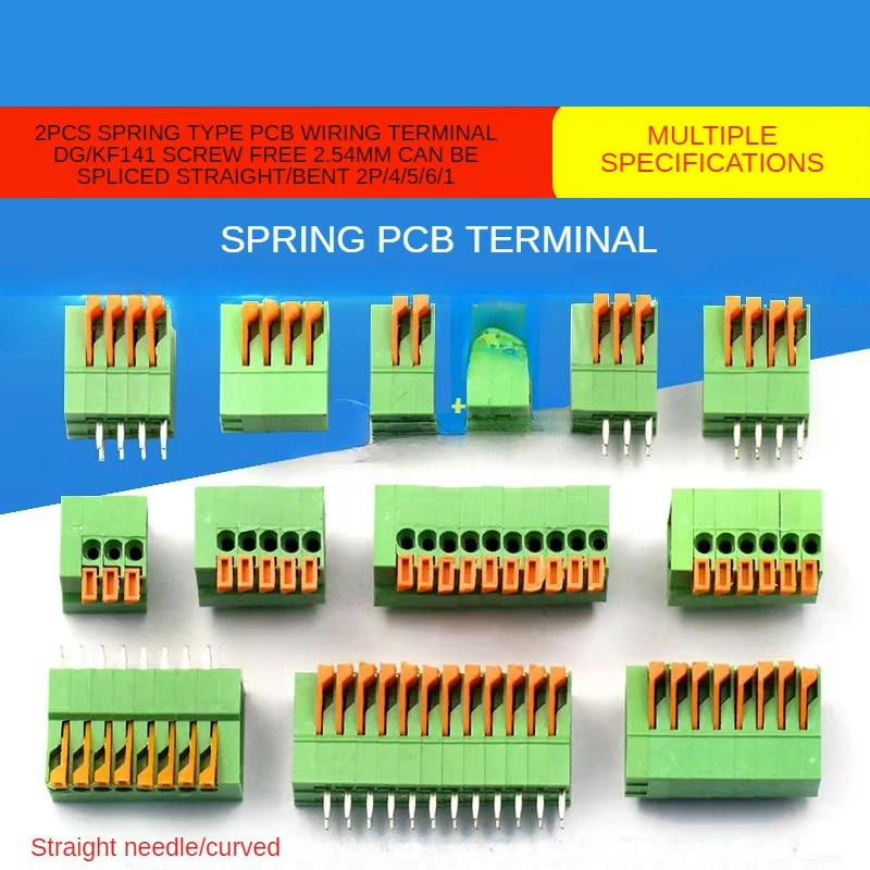 2pcs-Spring-Type-PCB-Wiring-Terminal-DG-KF141-Screw-Free-2-54MM-Can-Be ...