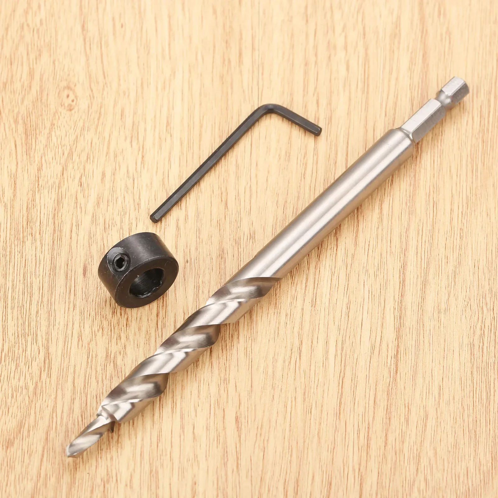 3/8" 9.5mm Depth Stop Collar Hex Shank Twist Step Drill Bits Wrench Kit ...