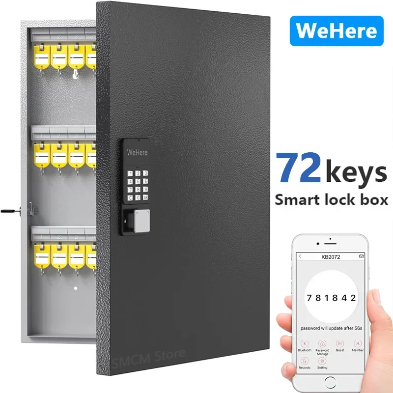 WeHere-72-Key-Lock-Box-Intelligent-Wall-Mounted-Key-Storage-Cabinet-OTP ...