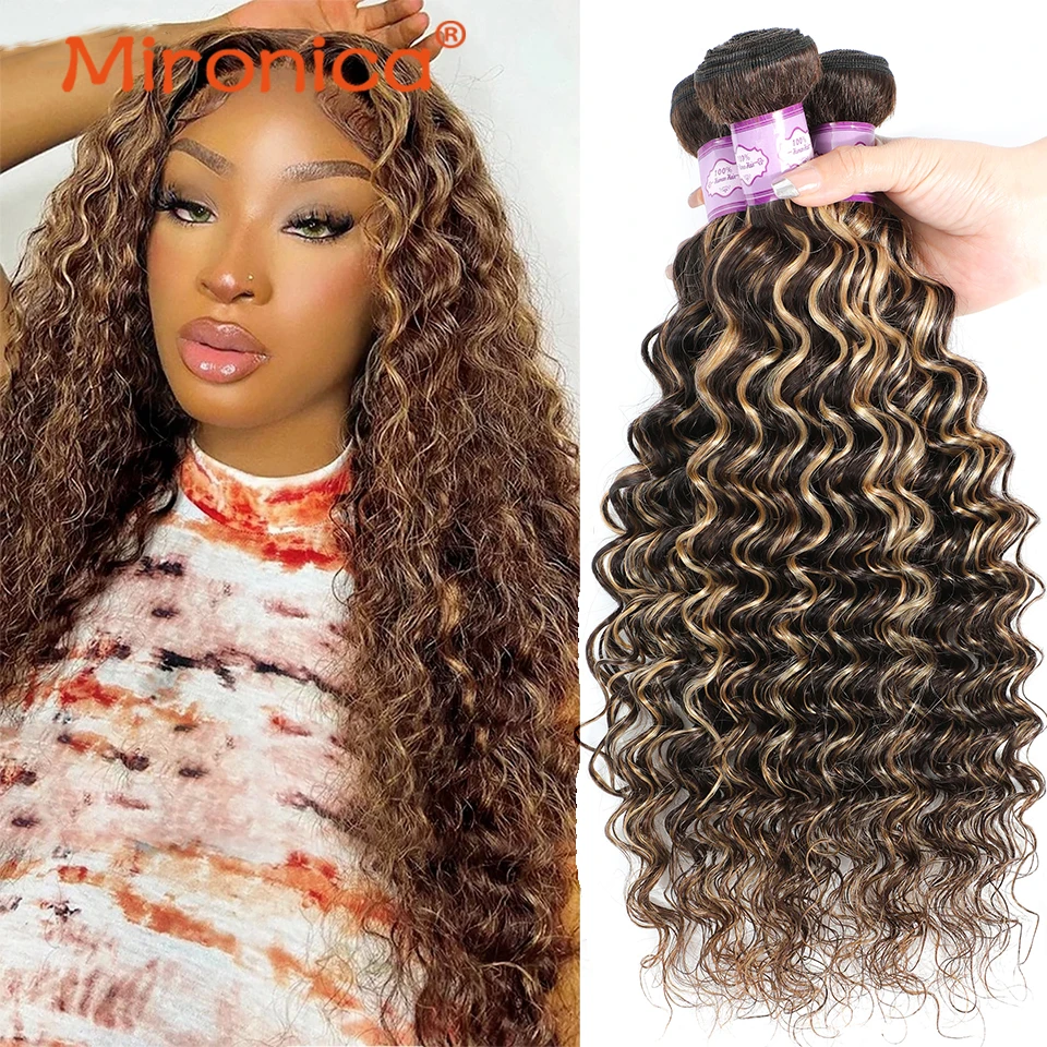 10-30 Inch Deep Wave Human Hair Bundles P4/27 Highlight Honey Blonde ...