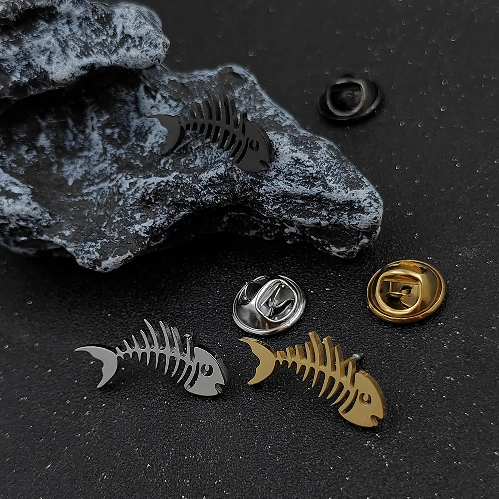 Cartoon-Fishbone-Stainless-Steel-Brooches-Pin-Men-Clothes-Jackets-Shirt ...