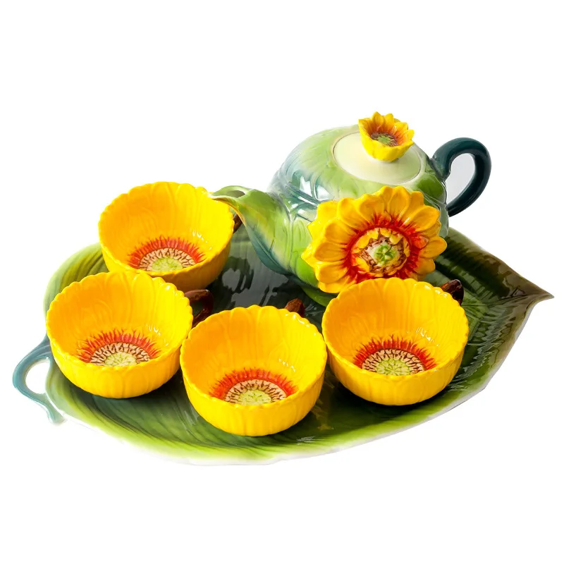 Ceramic Tea Set Afternoon Tea Accessories Sunflower - zenishop