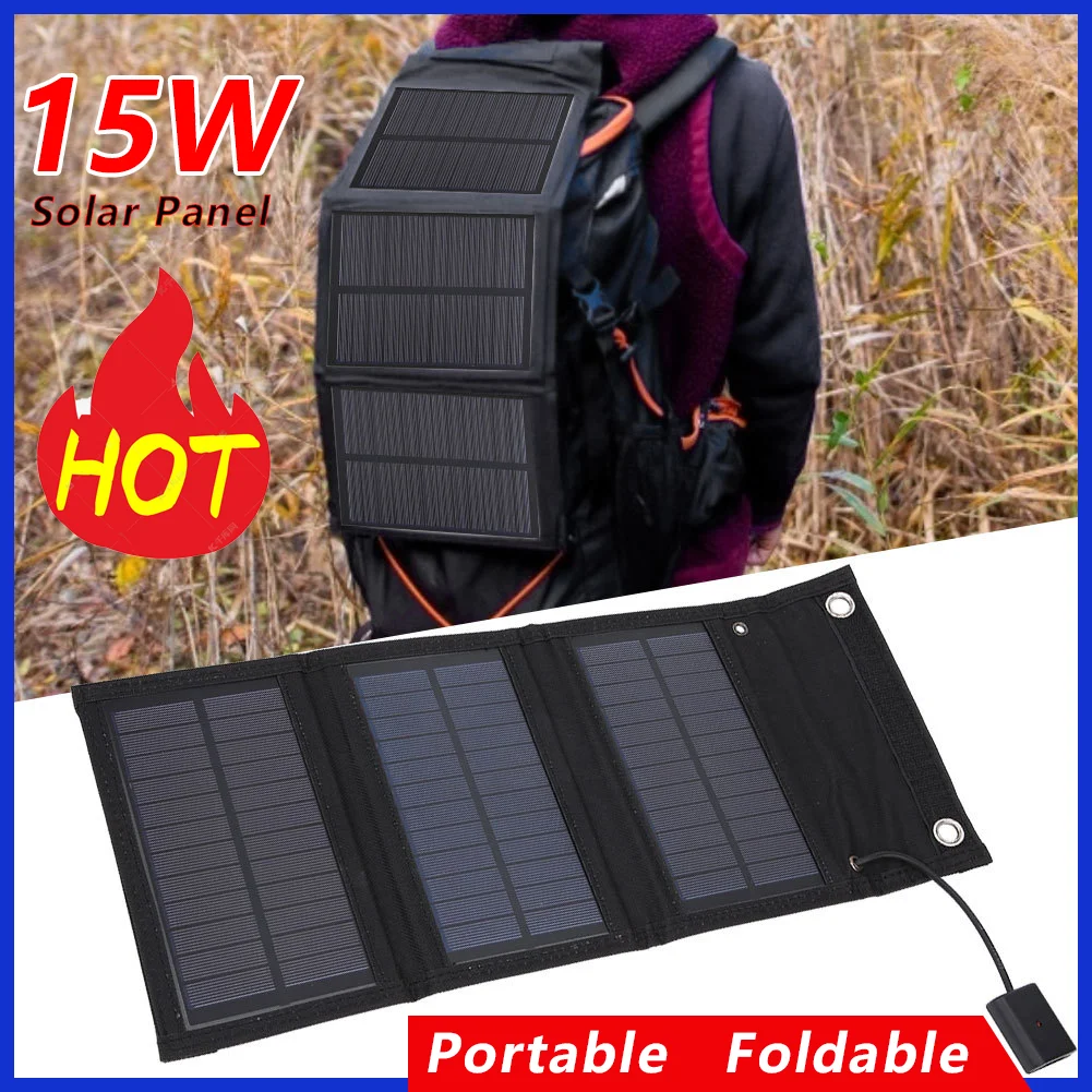 Solar-Panel-15W-Foldable-5V-USB-Cells-Waterproof-Portable-Outdoor ...