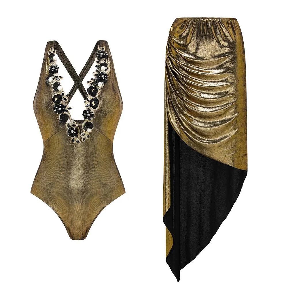 2024-Sexy-Glossy-Gold-Swimwear-Women-Push-Up-One-Piece-Swimsuit ...