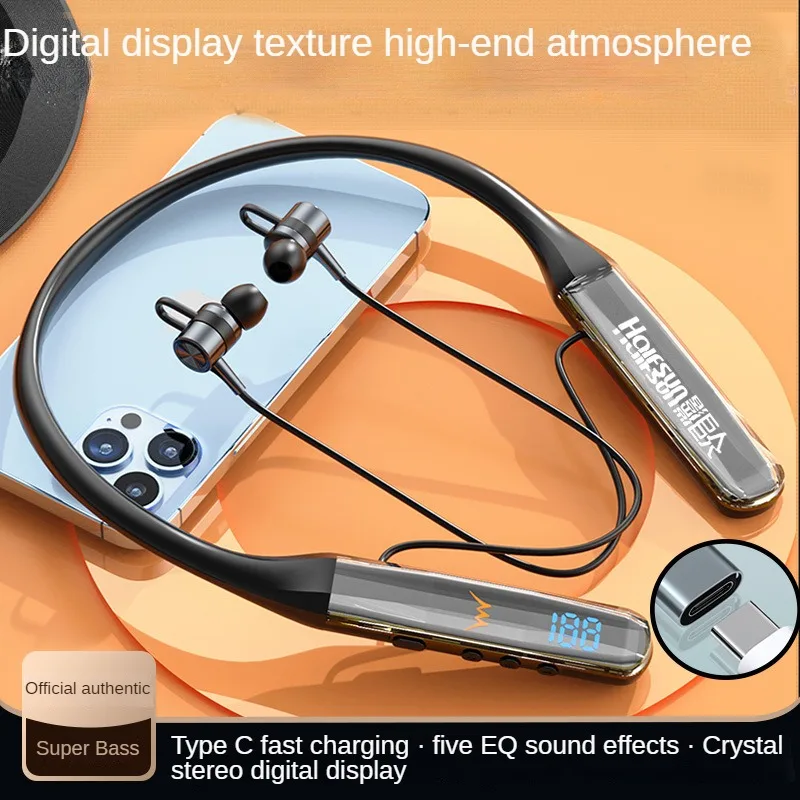 Neckband-Wireless-Bluetooth-Headset-earphones-Crystal-digital-display ...