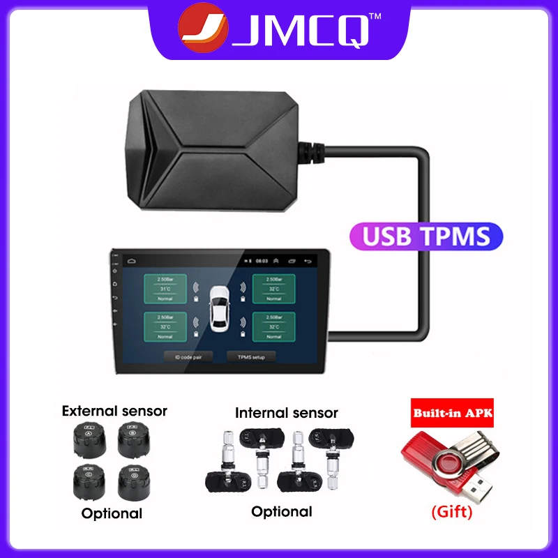 Jmcq Usb Android Tpms Tire Pressure Monitoring System Display For Android Car Dvd Radio ...