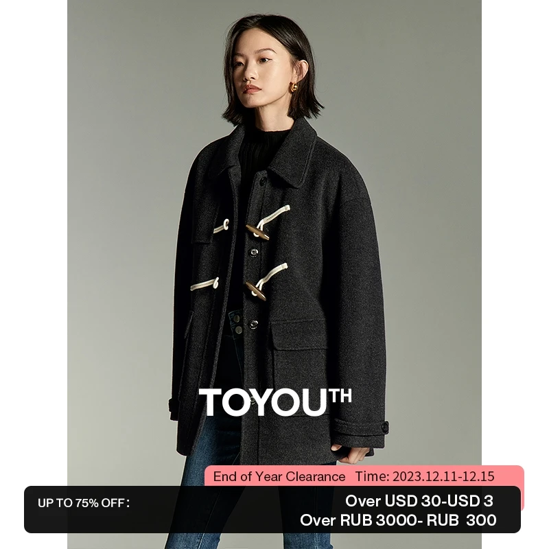 Toyouth-Women-Thickened-Woolen-Coat-2023-Winter-Long-Sleeve-Polo-Neck-Loose-Jacket-Cow-Horn ...