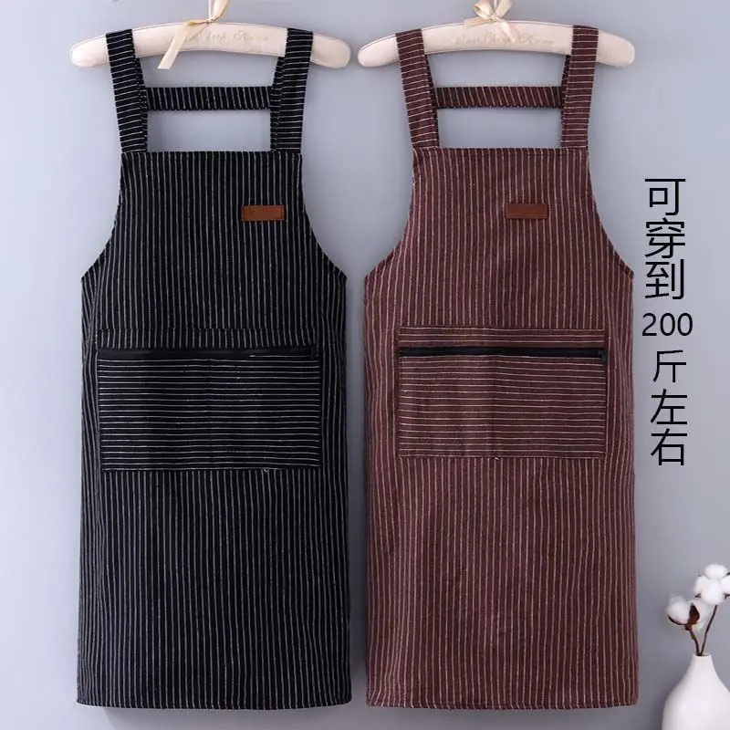 Maid-maid-apron-barber-overalls-fattening-cotton-zipper-pocket-kitchen ...