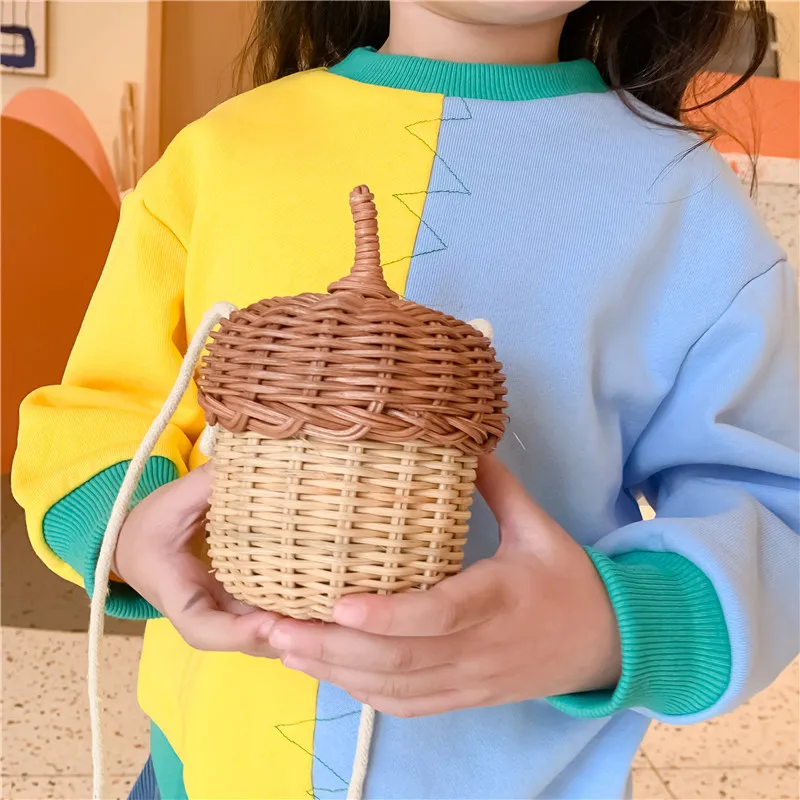 New-Acorn-shaped-Storage-Basket-Hand-woven-Round-Rattan-Bag-Bucket ...