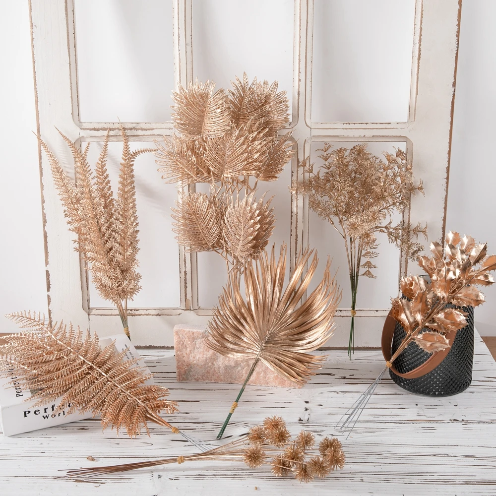 Artificial-Gold-Plants-Leaves-Branch-For-DIY-Golden-Accessories-Wedding ...