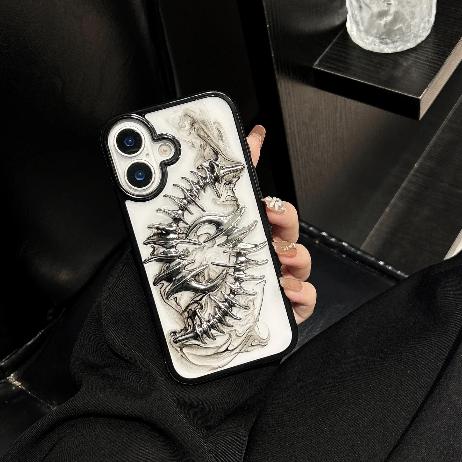 3D Plating Fish Bone Clear Phone Case For iPhone 17 16 15 13 14 Pro Max ...