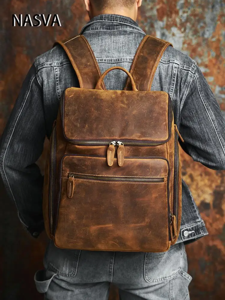 NASVA-Men-s-Leather-Backpack-Retro-Travel-Backpack-Outdoor-Camping-Bag ...