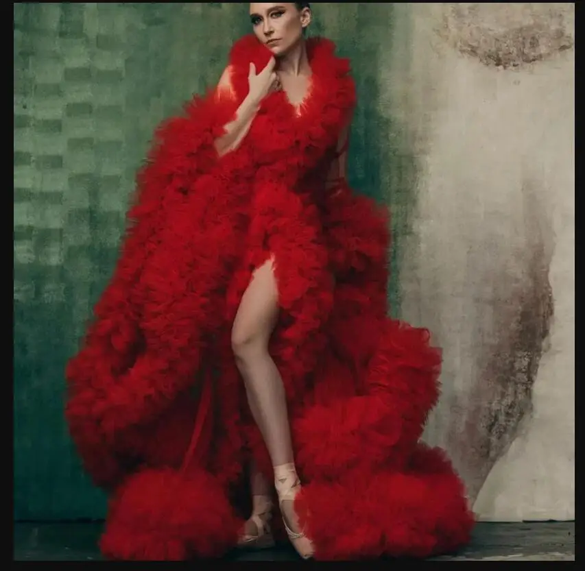 red-Tulle-Ruffle-Boudoir-Pregnancy-Photoshoot-Robe-Ruffle-Maternity ...