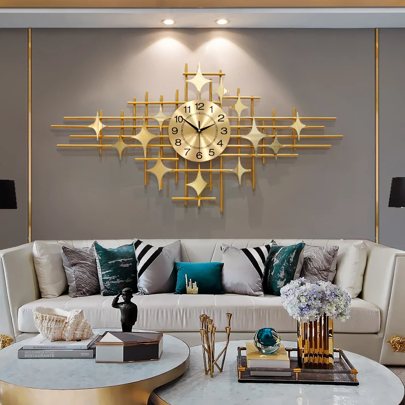 Large-Luxury-Metal-Wall-Clock-Modern-Design-Art-Mural-Golden-Nordic ...