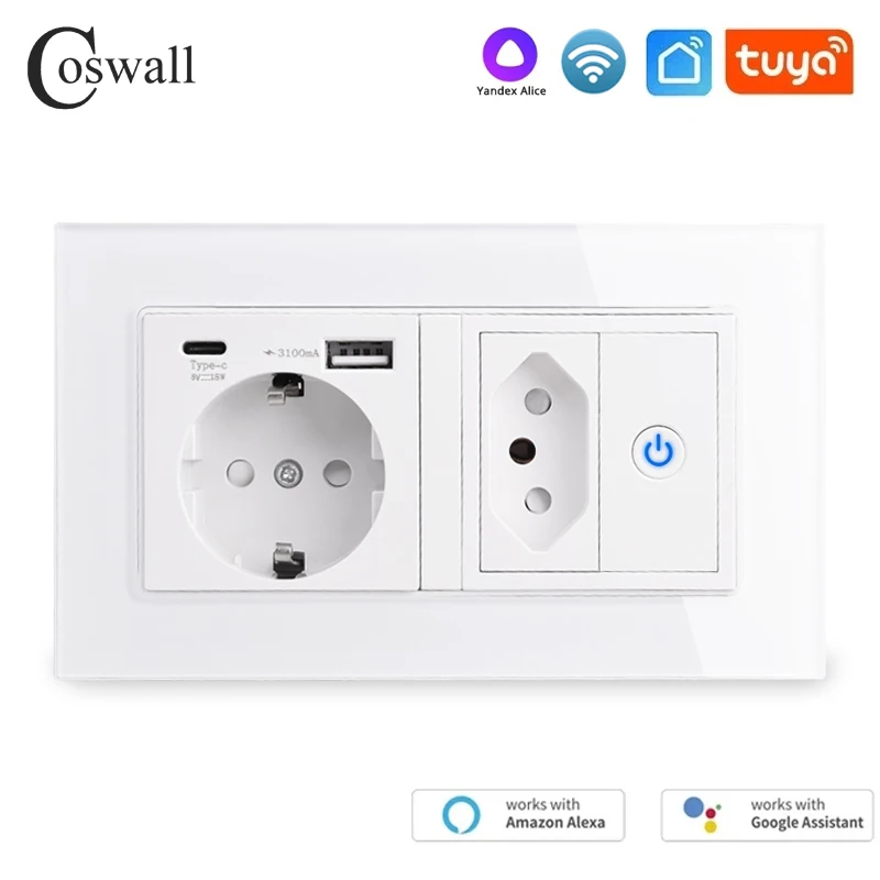 Coswall Eu Russia Wall Power Socket With 18w Type-a & C Dual Usb Fast ...