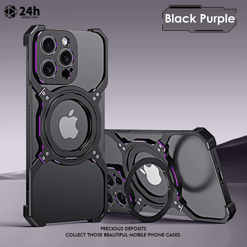 Magnetic-360-Stand-Metal-Rimless-Phone-Case-For-iPhone-15-13-14-Pro-Max ...