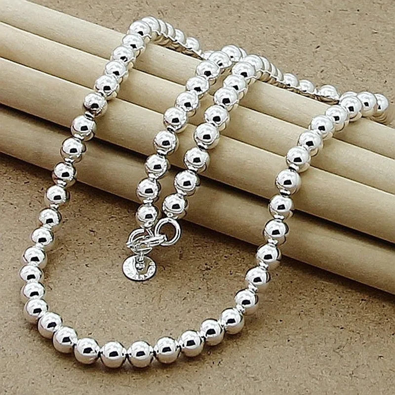 925-Sterling-Silver-6mm-Smooth-Beads-Ball-Chain-Necklace-For-Women ...