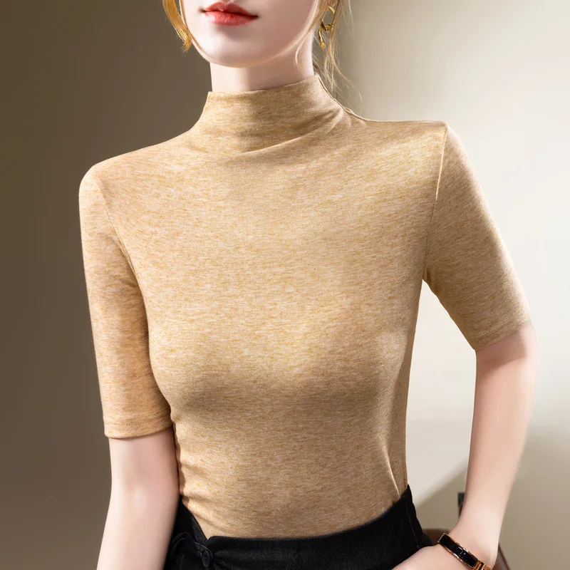 HIgh-Quality-2024-Women-Tops-Winter-Autumn-Pure-Color-T-Shirt-Female ...