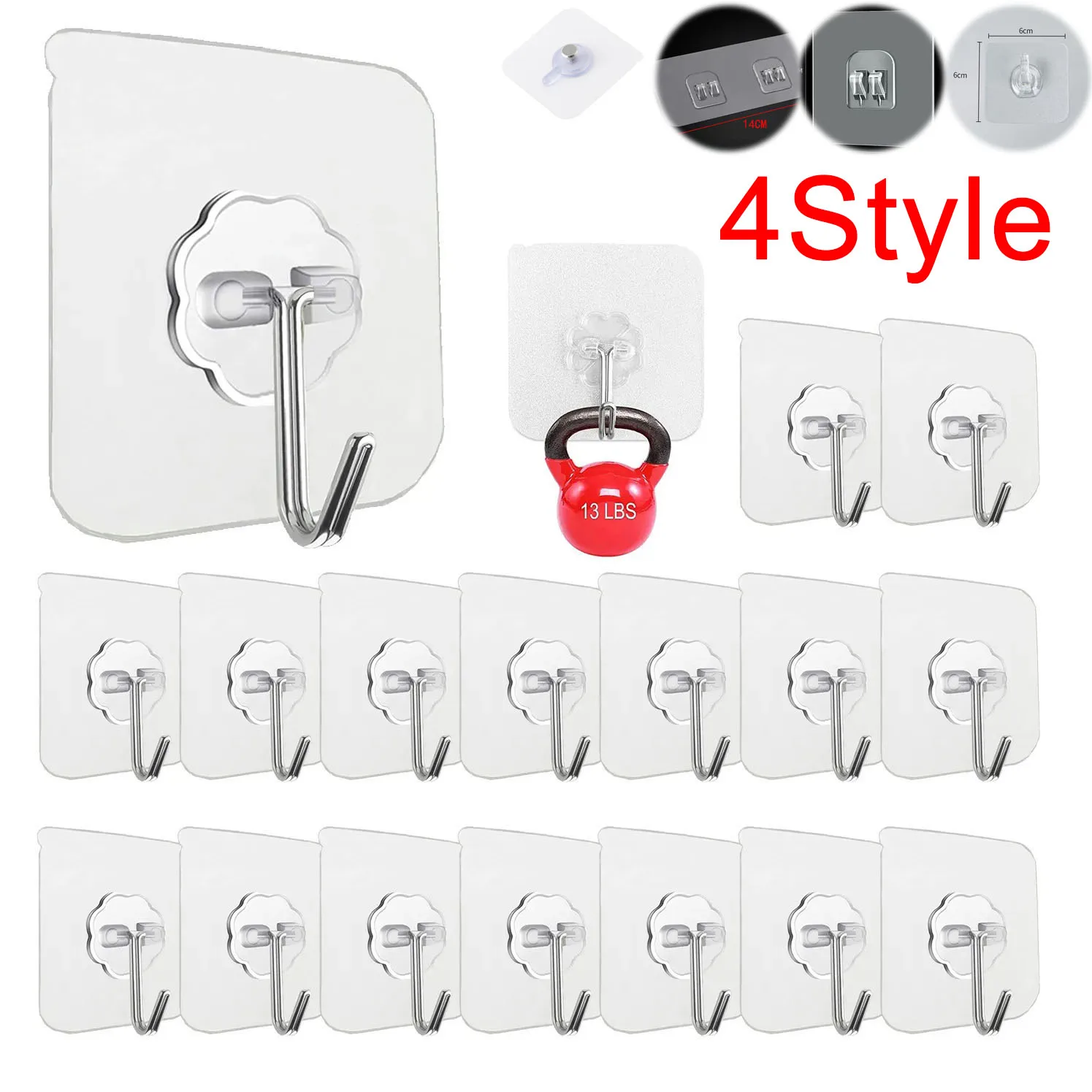 4-styles-Transparent-Stainless-Steel-Self-Adhesive-Hooks-Bathroom-Towel ...