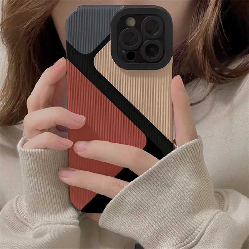 Niche-Color-Triangle-Pattern-Phone-Case-For-iPhone-14-11-12-13-Pro-Max ...