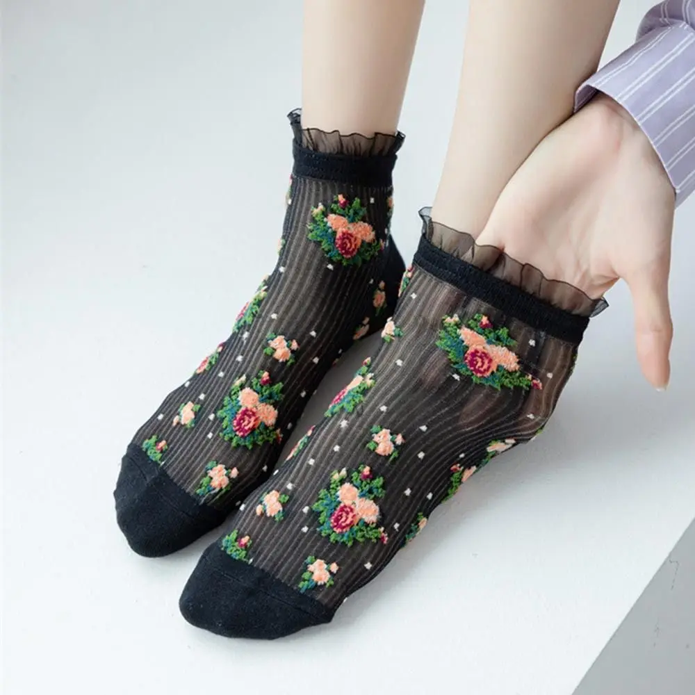Lace-Ruffle-Socks-Flower-Embroidery-Retro-Women-Short-Low-Cut-Ankle ...