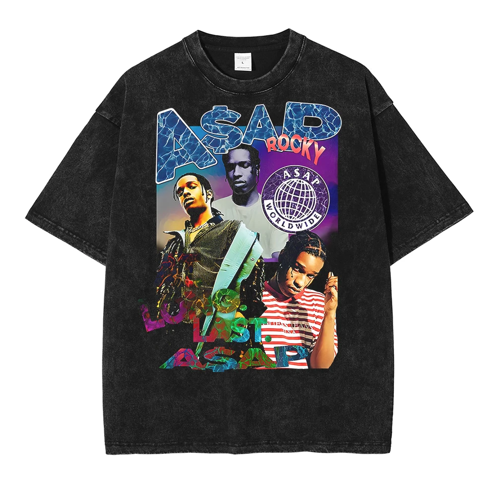 Men Washed T Shirt Oversize Rapper Printed T Shirt Rocky Portrait ...