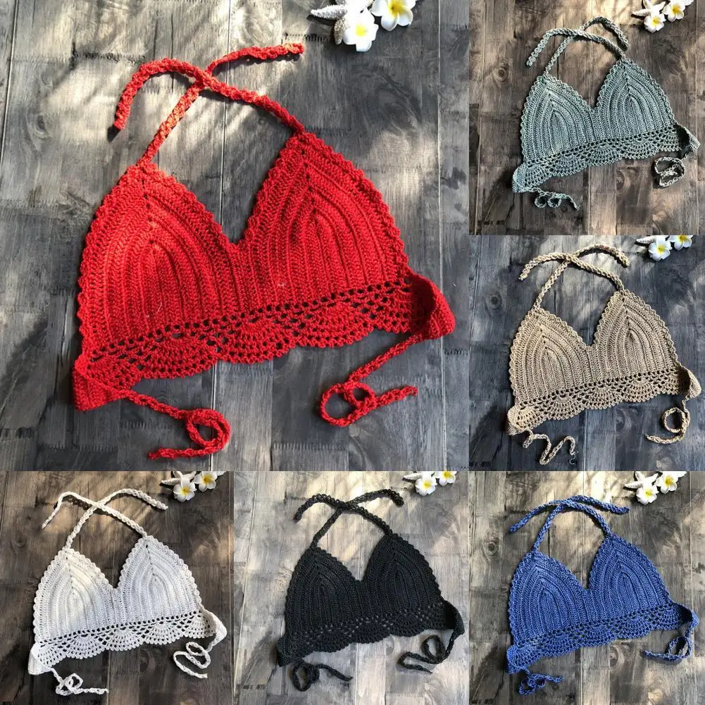Women-Crop-Top-Solid-Color-Crocheted-Sexy-Simple-Backless-Bikini-Top ...