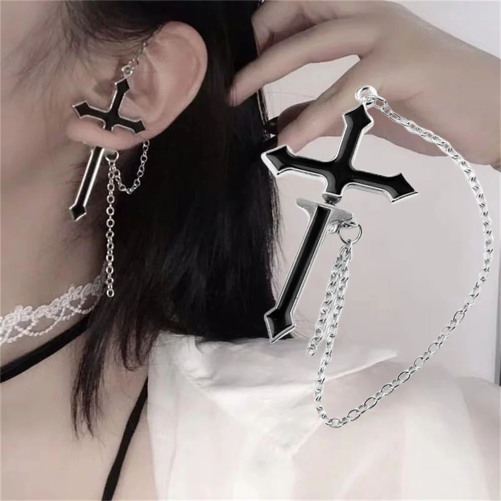 Pendientes-de-Cruz-Negra-Punk-para-mujeres-y-hombres-Piercing-de-oreja ...