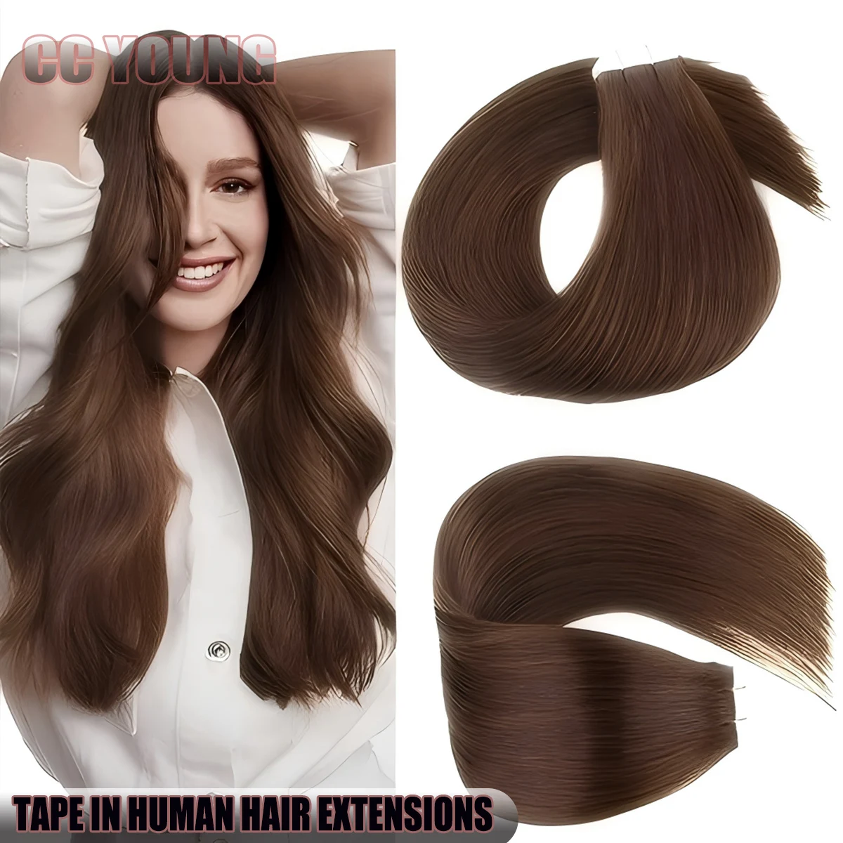 20Pcs Tape-In Hair Extensions 100% Remy Human Hair Chocolate Brown ...