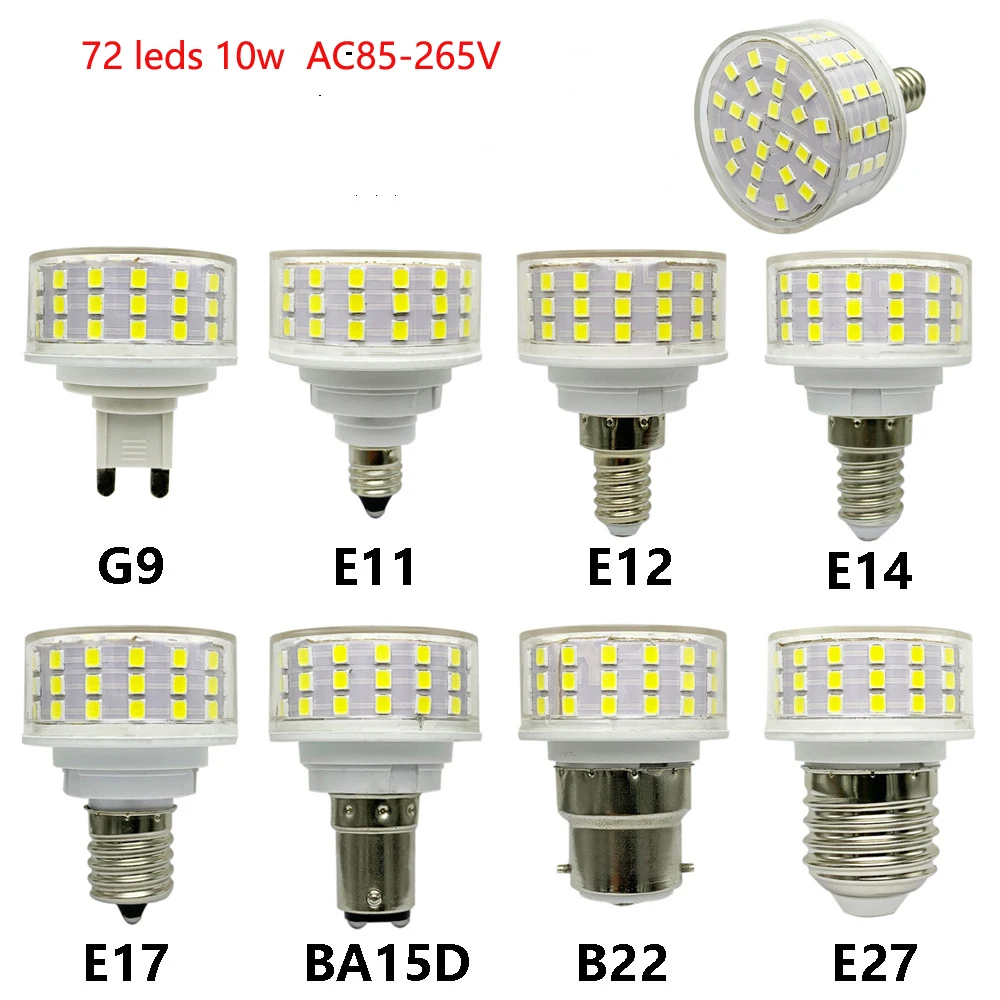 LED Bulb G9 E27 B22 E14 E12 E17 Ba15D E11 Spotlight Corn Blub 10W 85-265V 72 leds smd2835 3000K ...