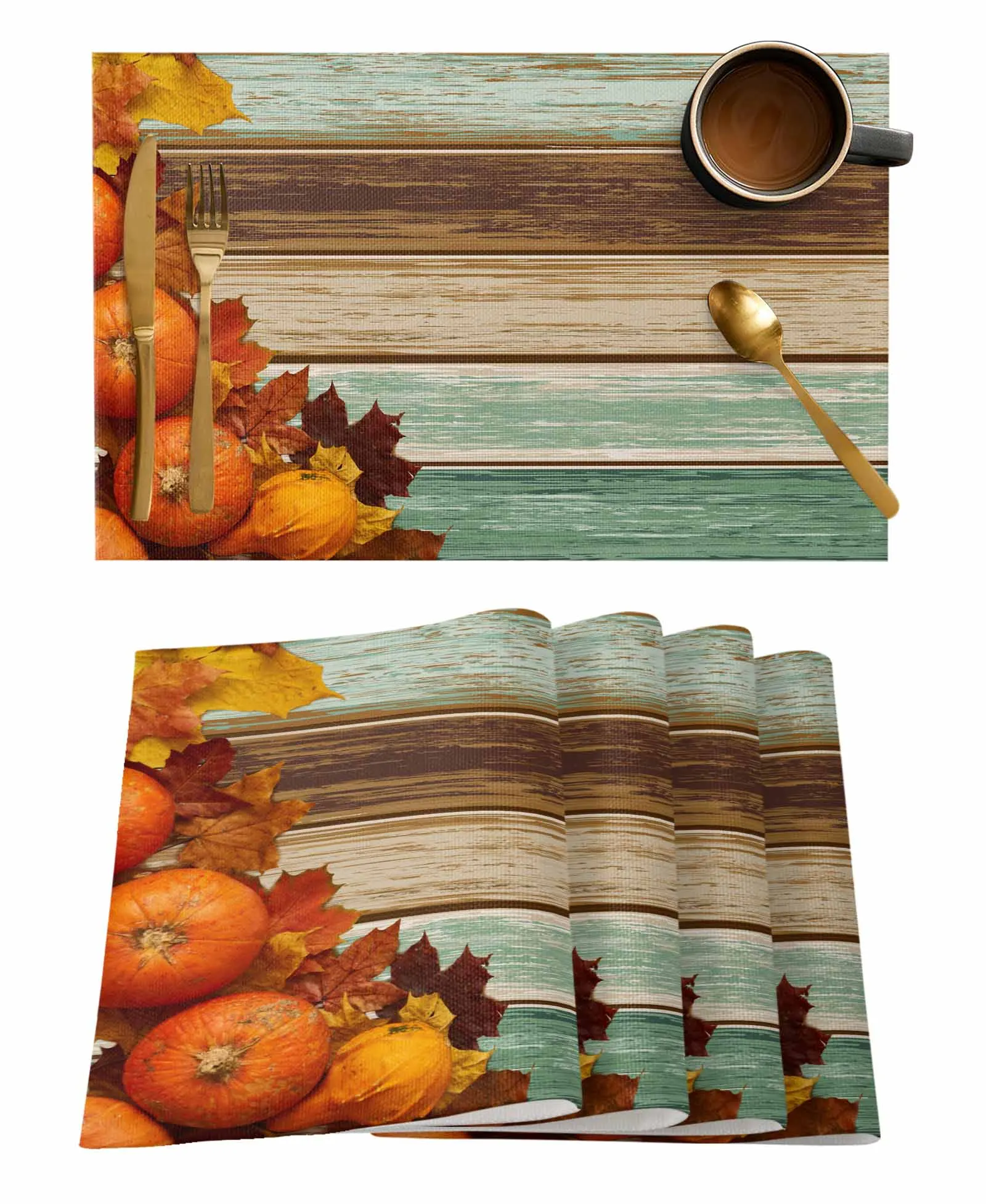 4-6-Pcs-Thanksgiving-Pumpkin-Wood-Grain-Kitchen-Placemat-Dining-Table ...