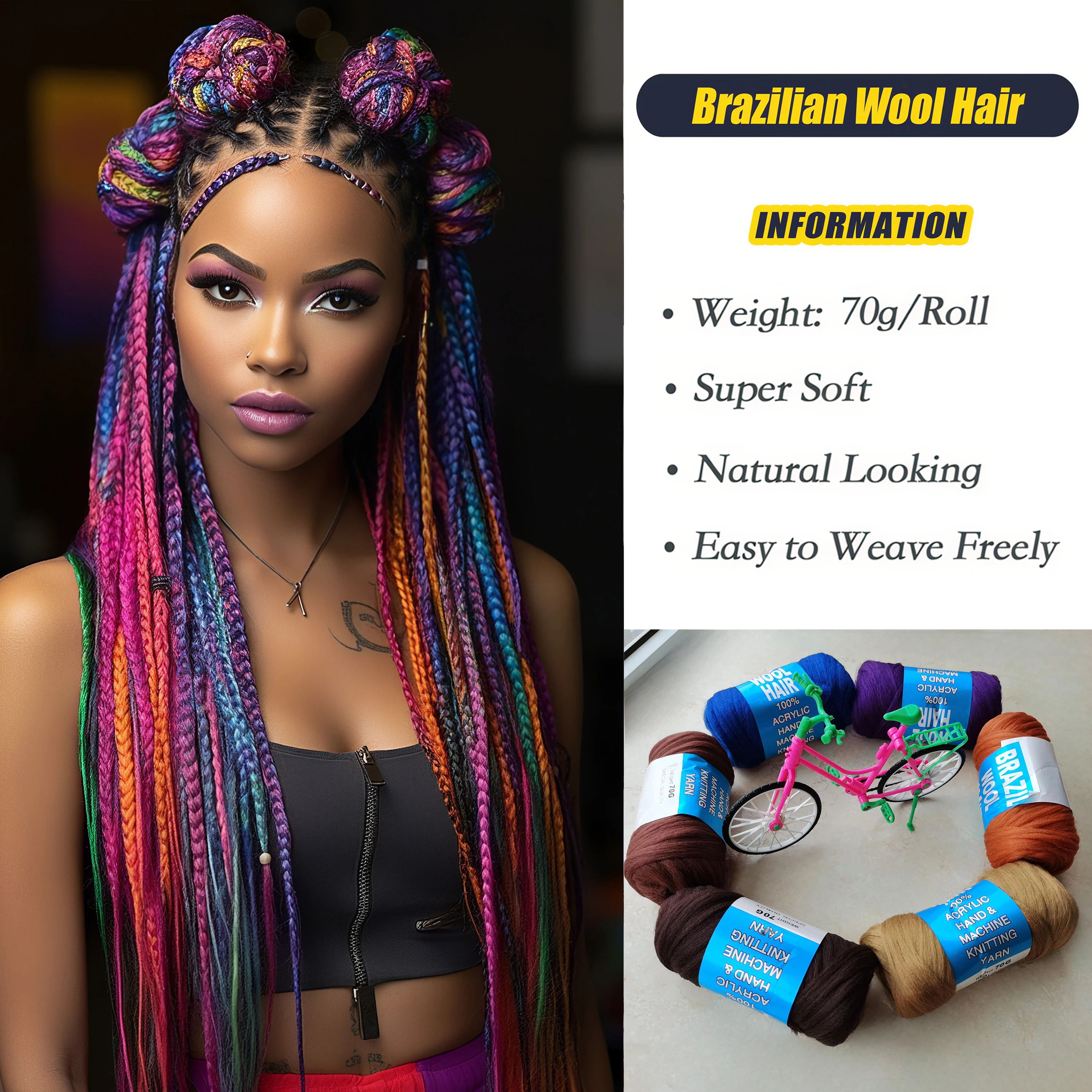 Brazilian Wool Hair for Jumbo Braids Acrylic Yarn African Crochet Hair ...