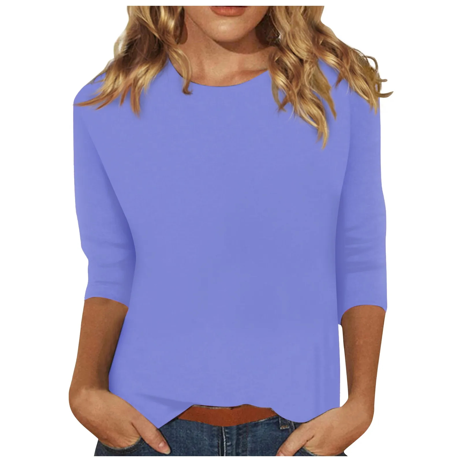 Camiseta-de-manga-tres-cuartos-con-cuello-redondo-para-mujer-blusa ...