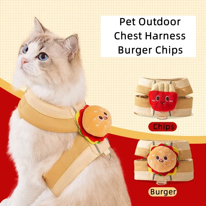 Pet-Chest-Harness-with-Rope-for-Cats-and-Dogs-Cartoon-Hamburger-Chips ...