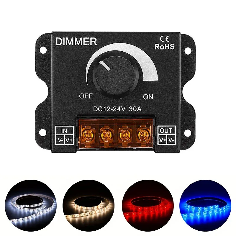 DC12-24V 30A Knob Dimmer Brightness Adjustment Stepless Dimming Switch ...