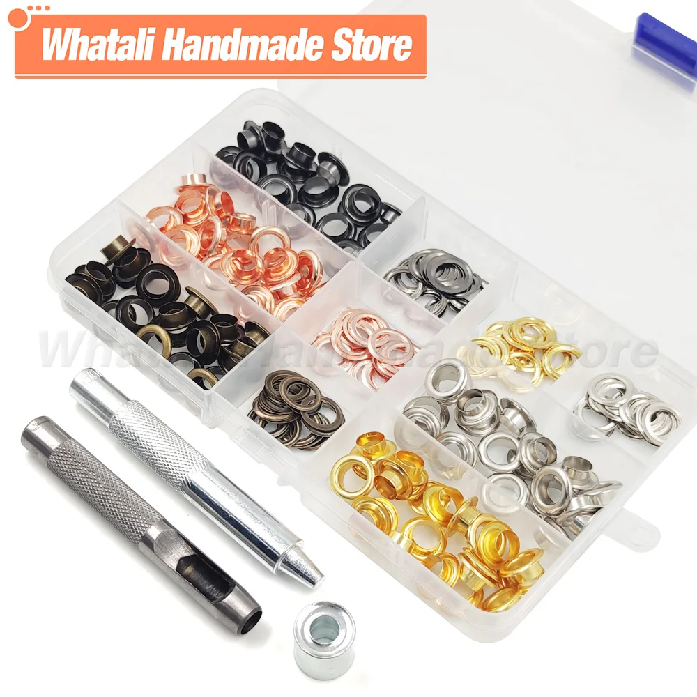 100-Sets-4mm-Eyelet-Grommet-Metal-Rings-With-Washer-Punch-Tool-Kits-For ...