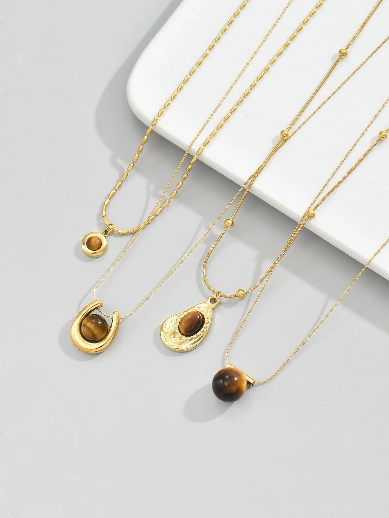 1PC Titanium steel round U-shaped oval spherical Tiger Eye Stone women ...