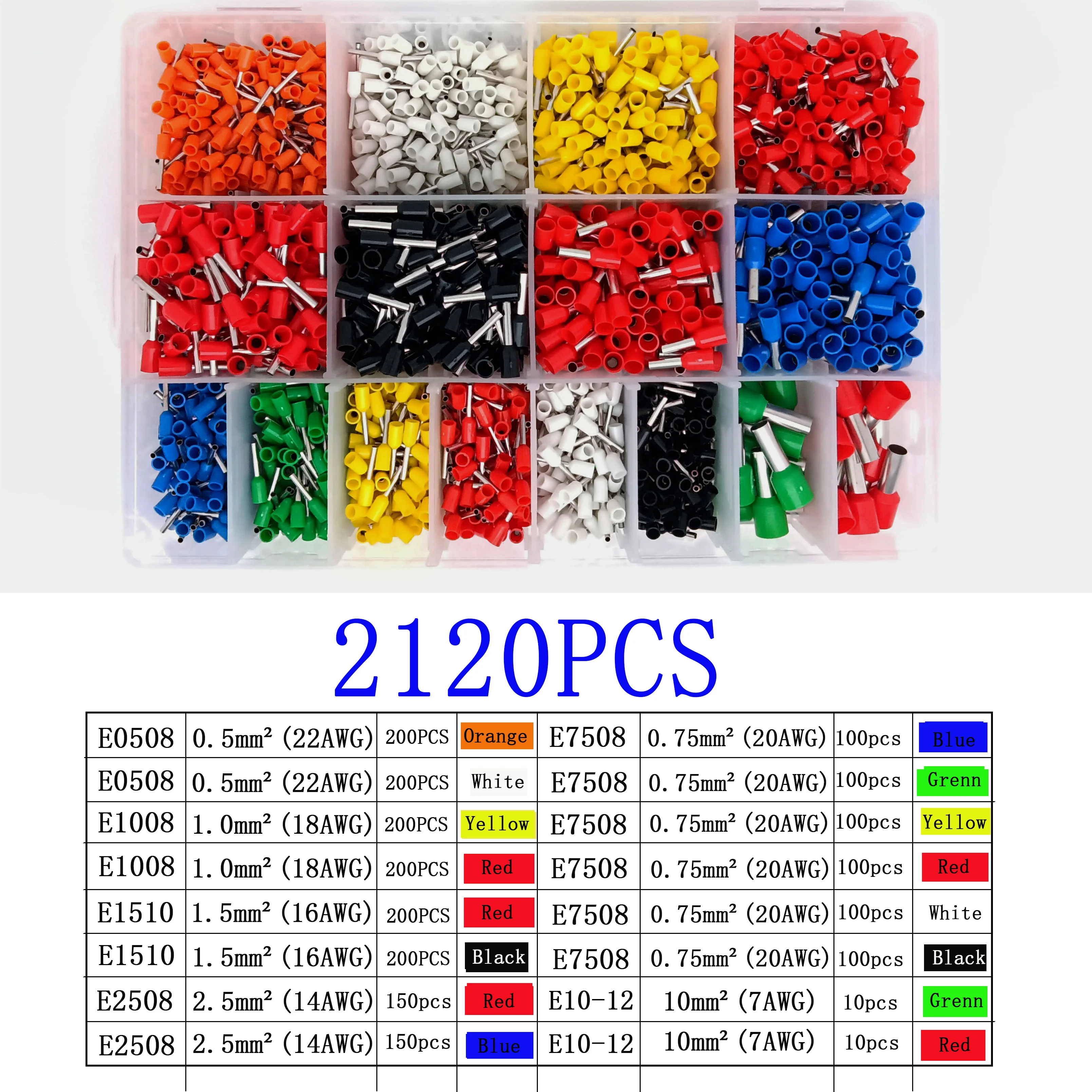 300-2120PCS-Boxed-VE-Tubular-Wire-Terminal-Insulated-Electrical-Wire ...