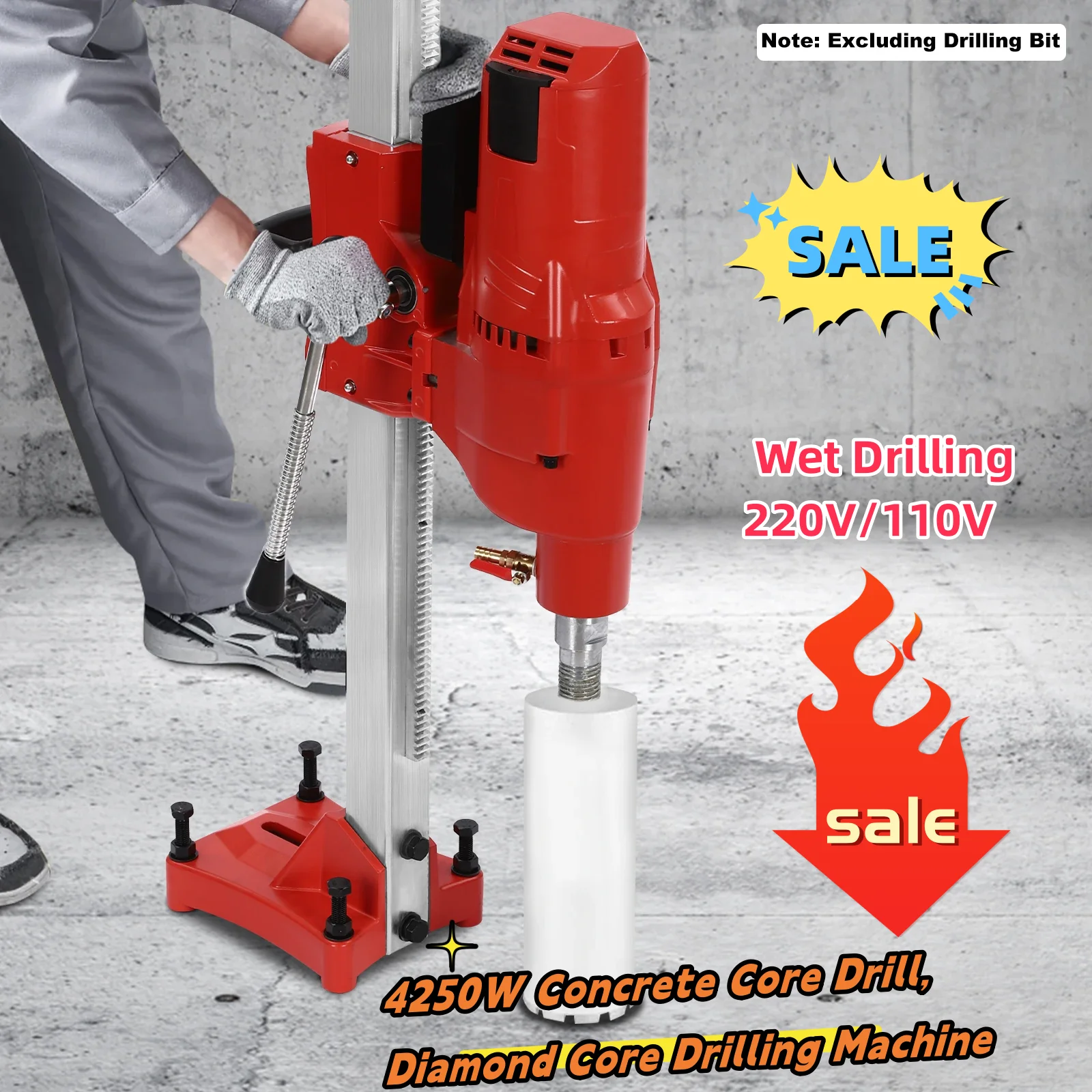 4250W Concrete Core Drill, Diamond Core Drilling Machine for Wet ...