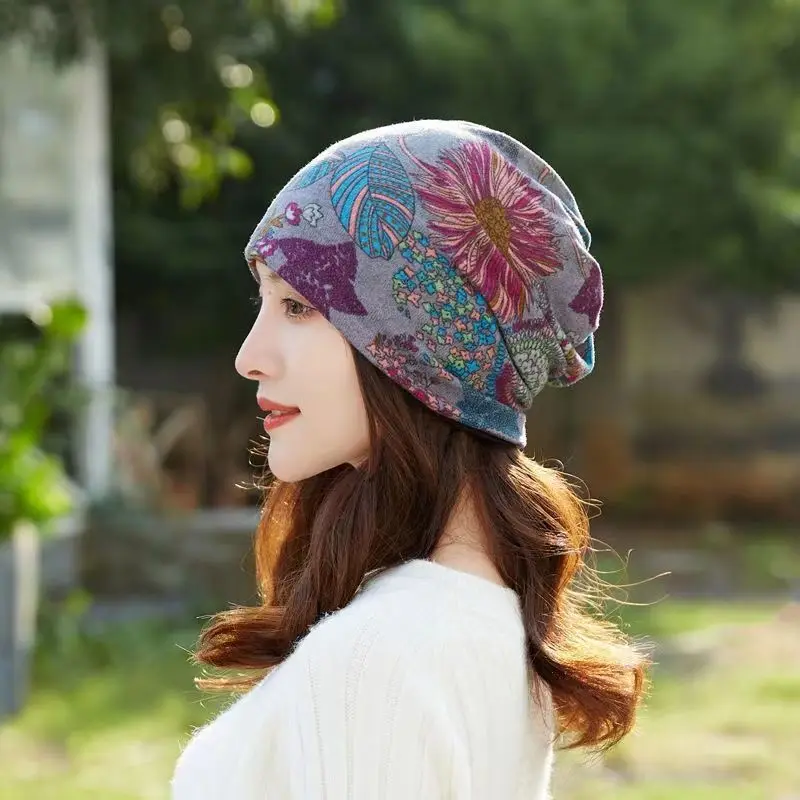 New-printing-Wool-Knitted-Caps-Women-Skullcap-Autumn-Winter-Elastic-Hat ...