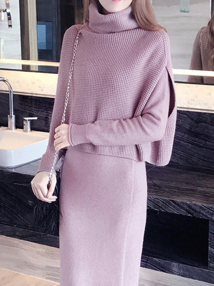 Conjunto-de-saia-e-su-ter-tricotado-para-mulheres-pul-ver-preto-saia ...