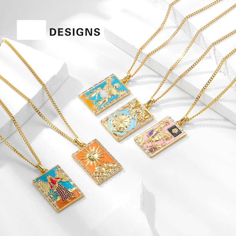Ohemian-Style-Card-Tarot-Card-Necklace-Rectangular-Pendant-Iron-Chain ...