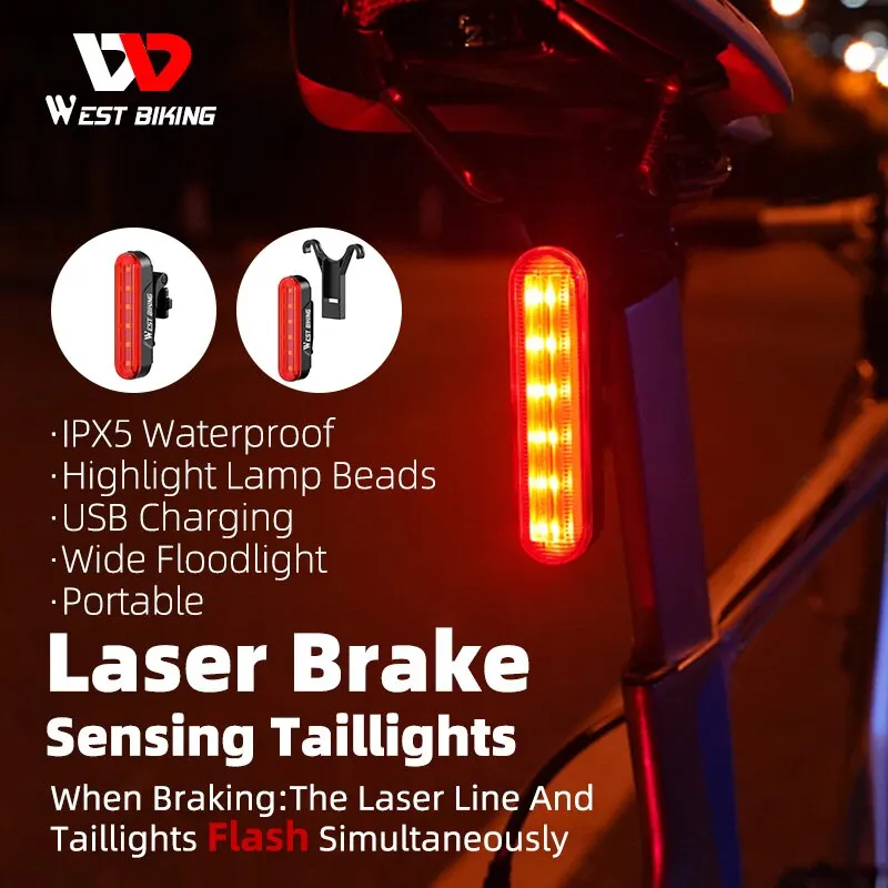 WEST-BIKING-Laser-Bicycle-Rear-Light-Brake-Sensor-Smart-Safety-Warning ...