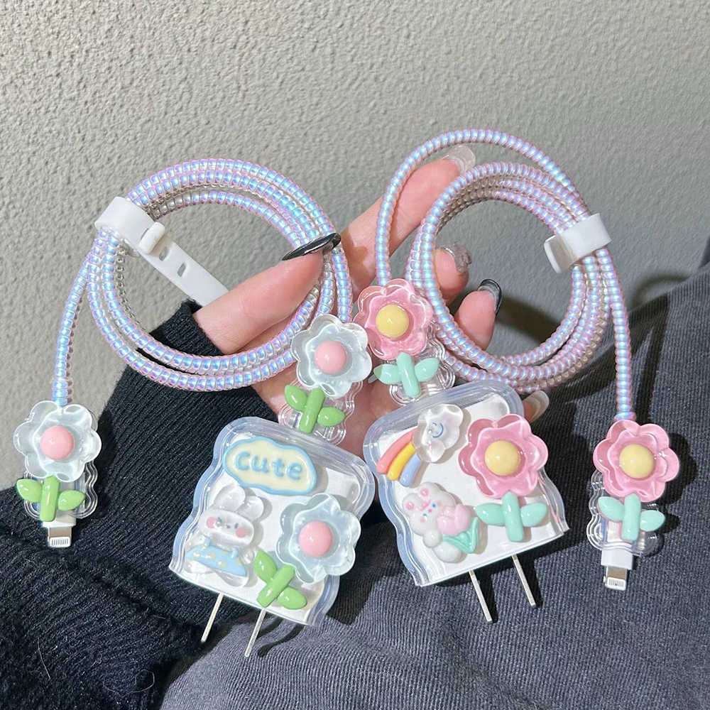 Cute-IPhone-Charger-Protector-Cover-18W-20W-Flower-Rainbow-Paw-Charger ...