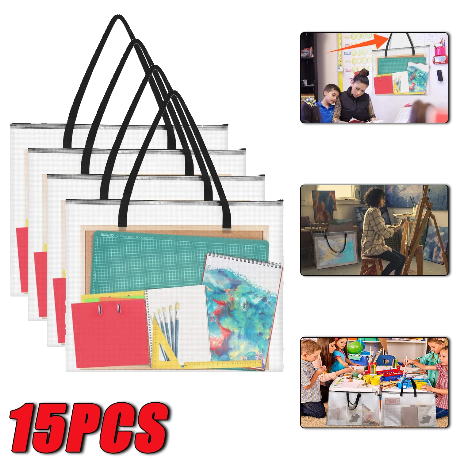 Art-Portfolio-Bags-Posters-Storage-Bag-with-Zipper-Handle-Mesh-Folder ...