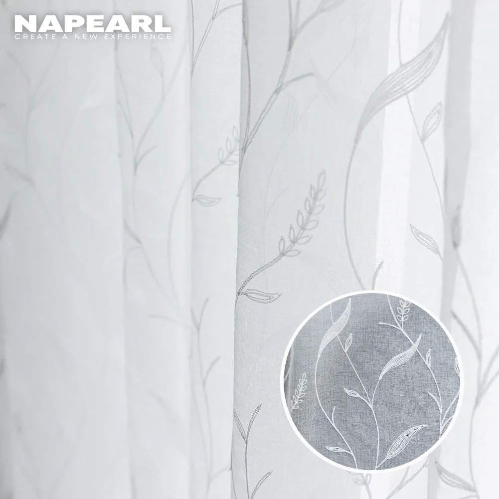 NAPEARL Floral Texture Tulle Translucent Floor-to-ceiling Curtains For ...
